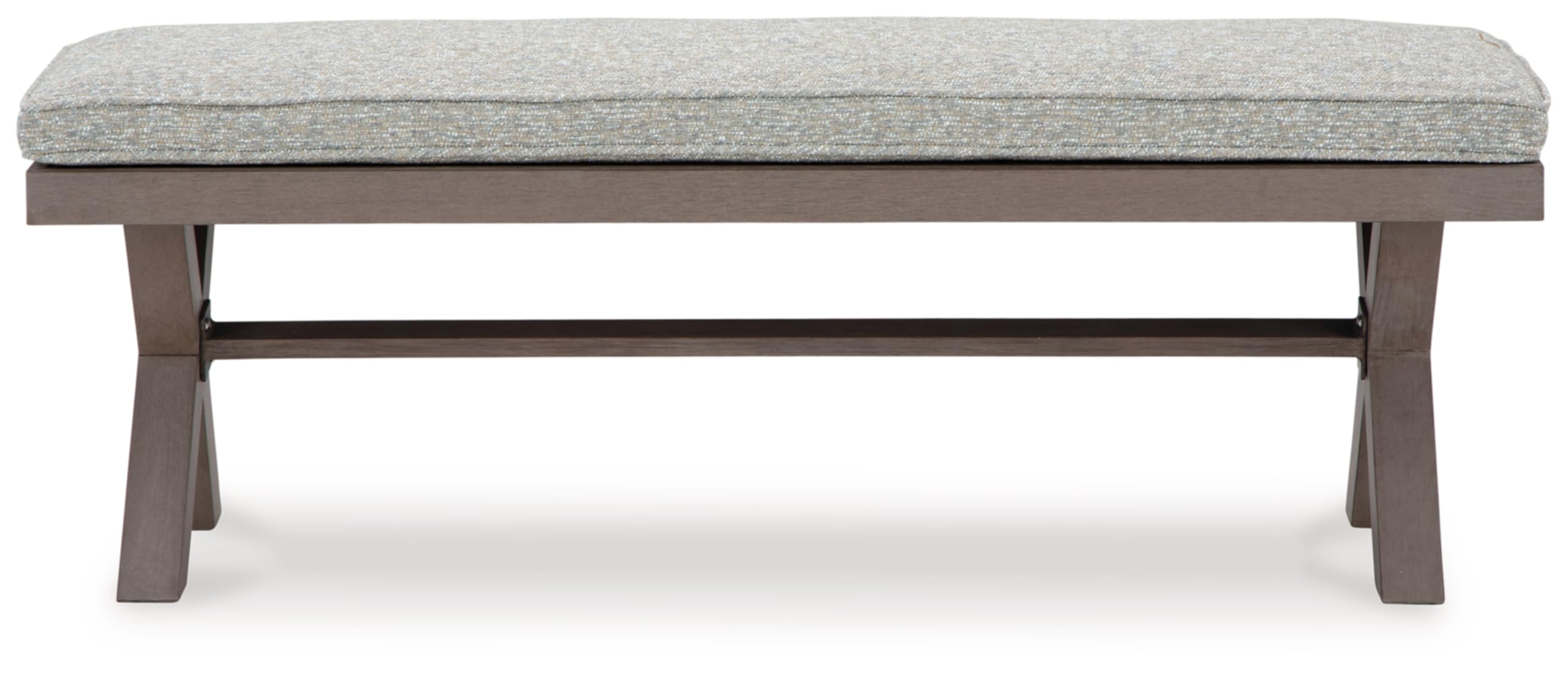 Signature Design by Ashley Hillside Barn Casual 54" Outdoor Dining Bench with Cushion, Light Brown & Light Gray