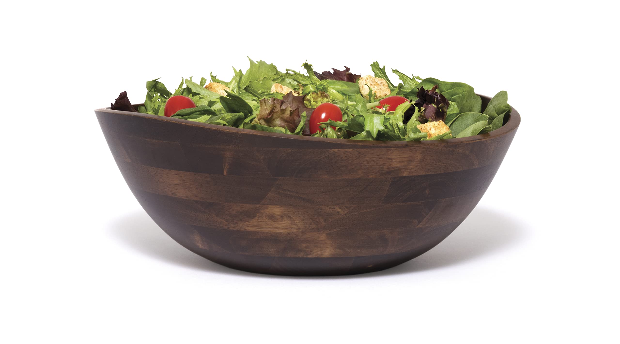 Lipper International Walnut Matte Bowl w/Wavy Rim 13" with Pair of 12" Salad Servers