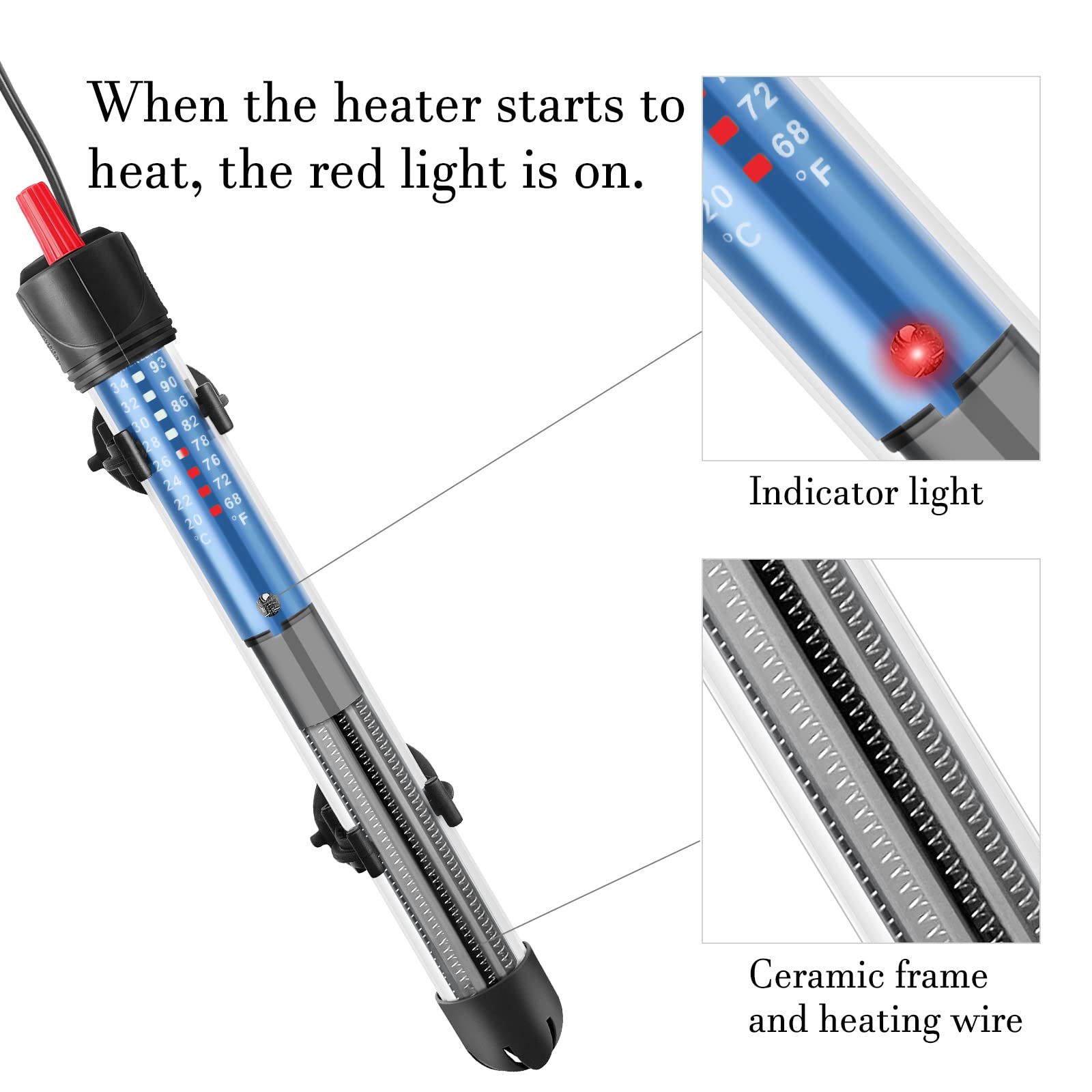 FEDOUR 50W 100W 300W Submersible Aquarium Heater, Adjustable Glass Water Heater for 5 – 70 Gallon Fish and Turtle Tank (100W)