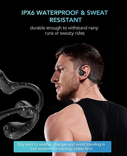 NUROUM OW10 Open Ear Air Conduction Headphone, 5.3 Bluetooth Earphone with 2 AI Noise Suppression MEMS Mics, IPX6 Waterproof ,10H Playtime,Sports Headphone for Hiking Running Cycling