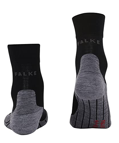 FALKE Women's RU4 Endurance Wool Running Socks, Mid Calf, Medium Cushion, Athletic, Breathable Quick Dry, Merino Wool, Black (Black-Mix 3010), 5-6, 1 Pair