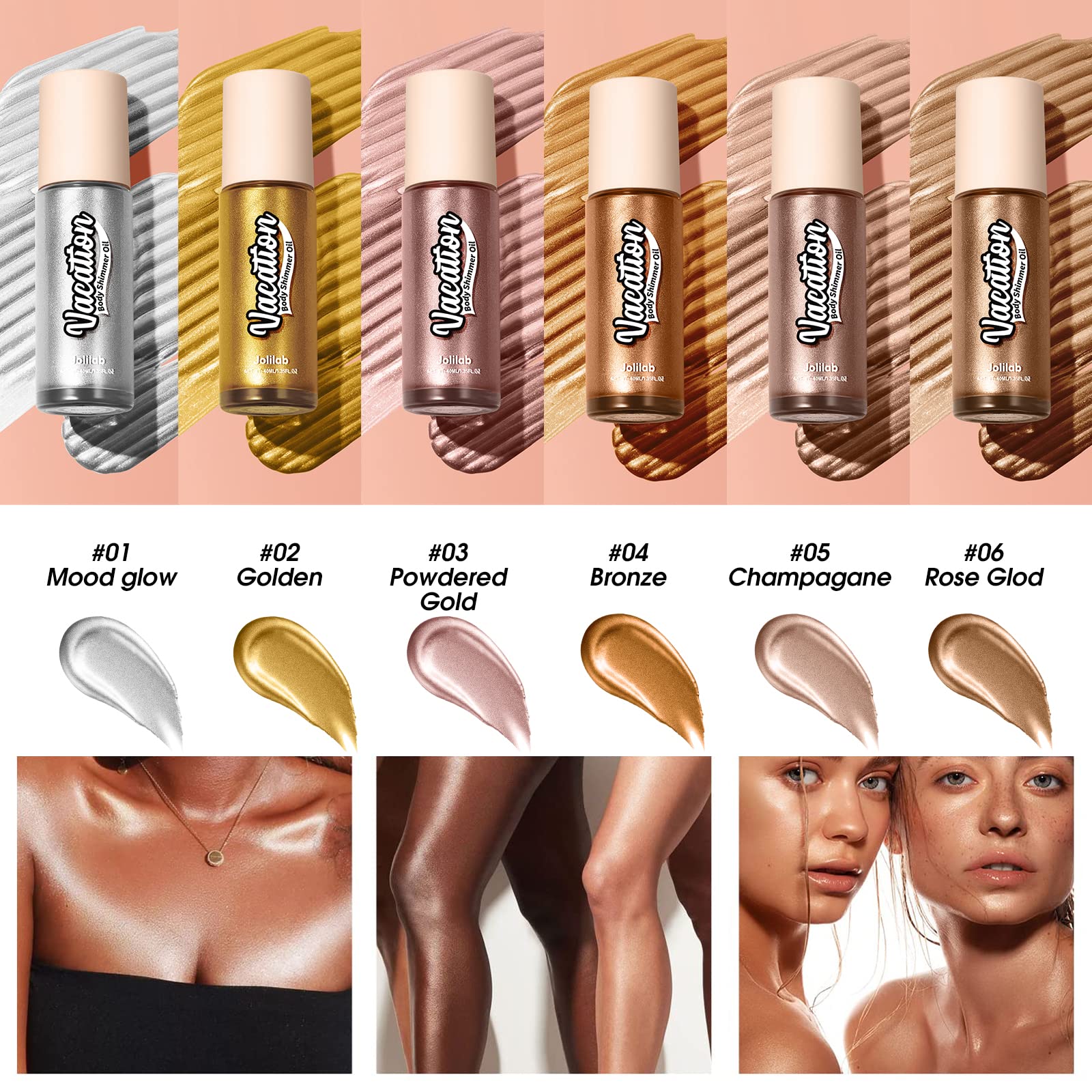 LANGMANNI 1PC Holographic Liquid Body Highlighter, 6 Colors Liquid Illuminator Waterproof Moisturizing Face & Body Highlighter Makeup Smooth Shimmer Makeup 1.35 fl.oz (#4 Bronze)