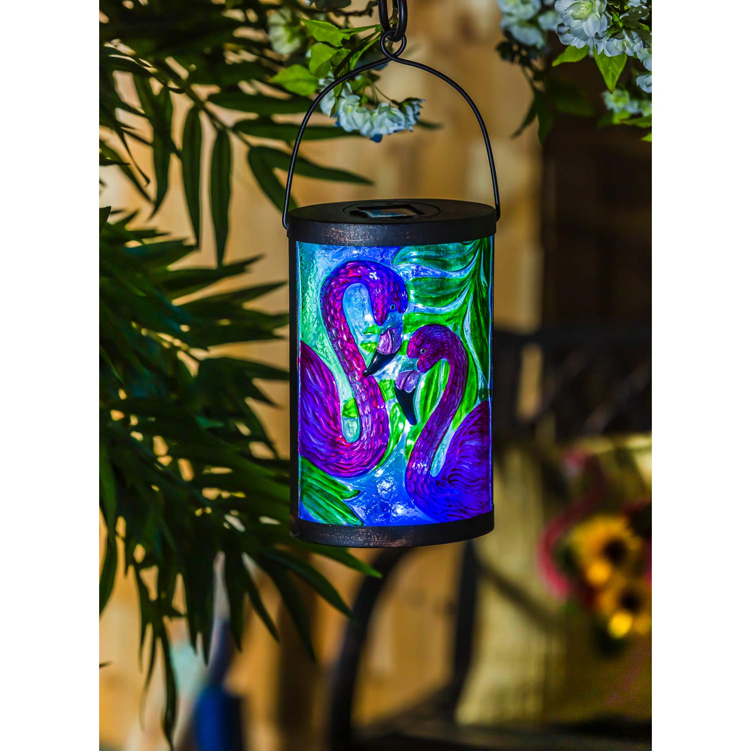 Flamingos Solar Glass Lantern - 6 x 4 x 9 Inches