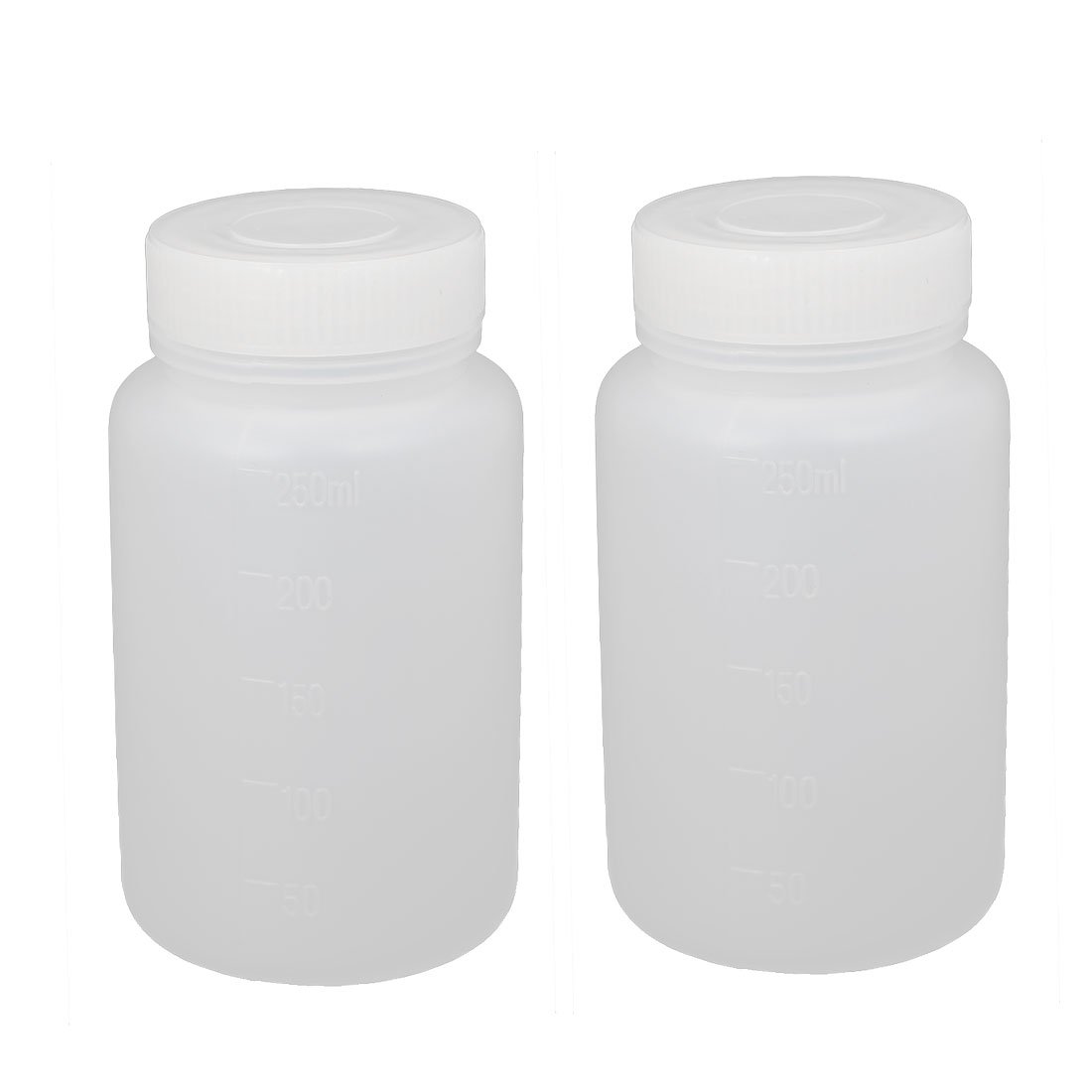 uxcell 2Pcs 250ml Plastic Wide Mouth Laboratory Reagent Bottle Sample Sealling Bottle White