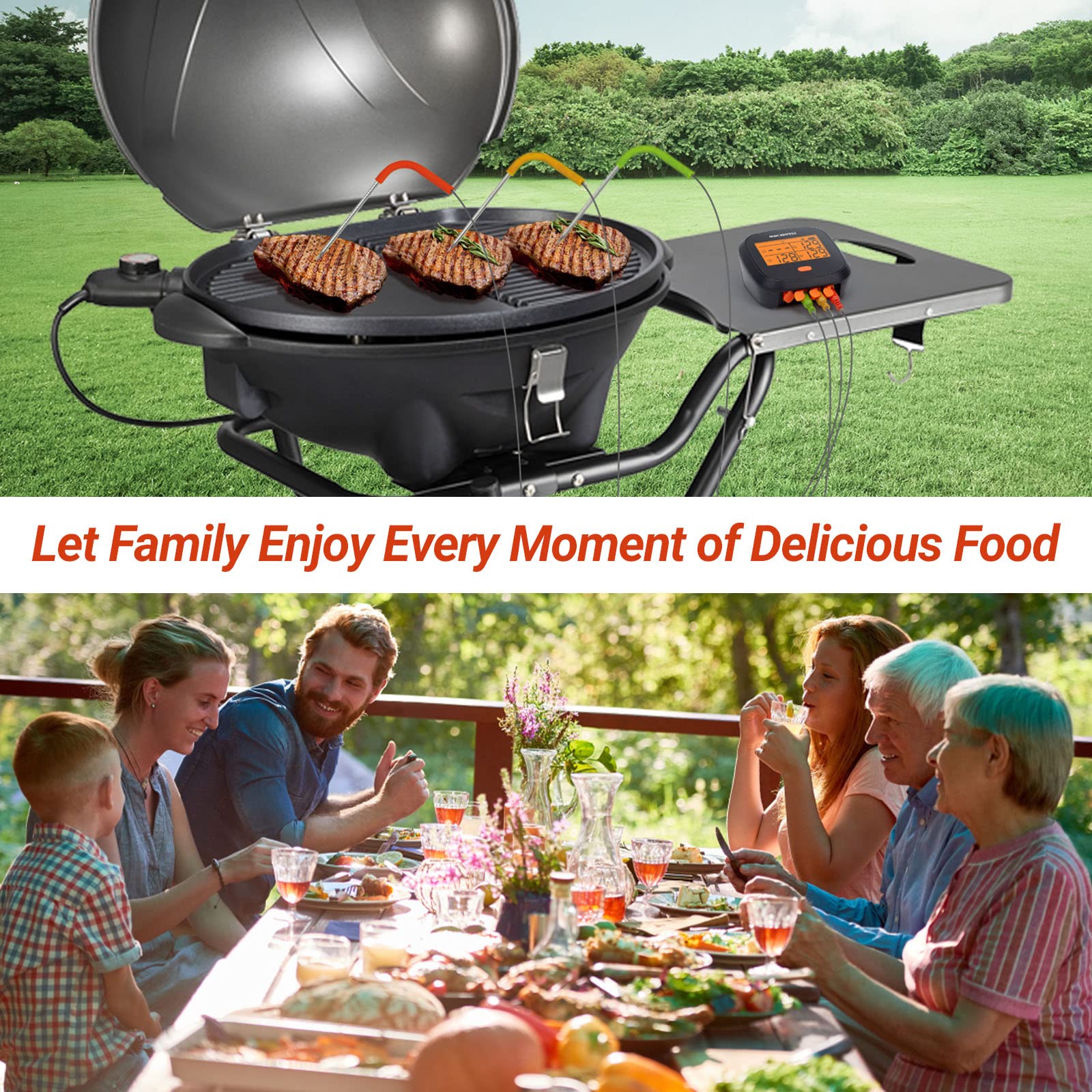 Inkbird WiFi Grill Thermometer, Wireless BBQ Thermometer for Grilling Roasting Cooking Smart Digital Remote Meat Thermometer with Graph Alarm Timer 4 Probes Rechargeable