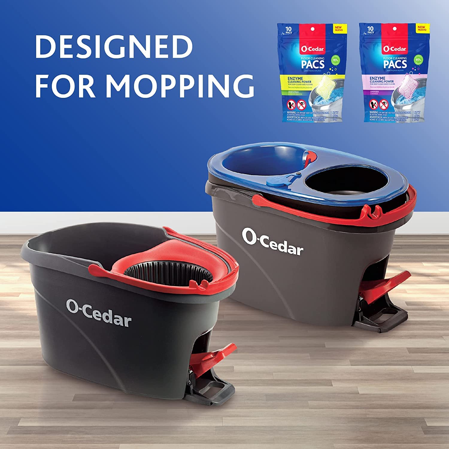 O-Cedar System Easy Wring Spin Mop & Bucket with 3 Extra Refills with Citrus and Lavender Pacs (Variety Pack)