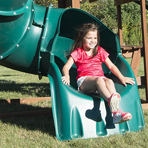 Gorilla Playsets 01-1109 Highlander Swing Set with Three Slides, Climbing Wall and Wood Roof (Amazon Exclusive), Cedar