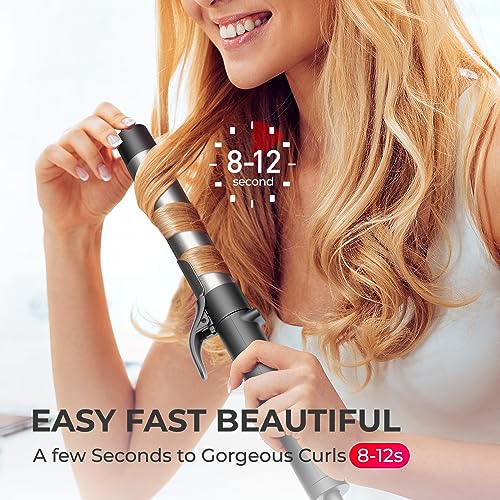 Rotating Curling Iron, TYMO Ionic Automatic Curling Iron 1 1/4 Inch for Medium/Long Hair, Travel Hair Curler Long Tourmaline Ceramic Barrel for Beach Waves, Up to 430β