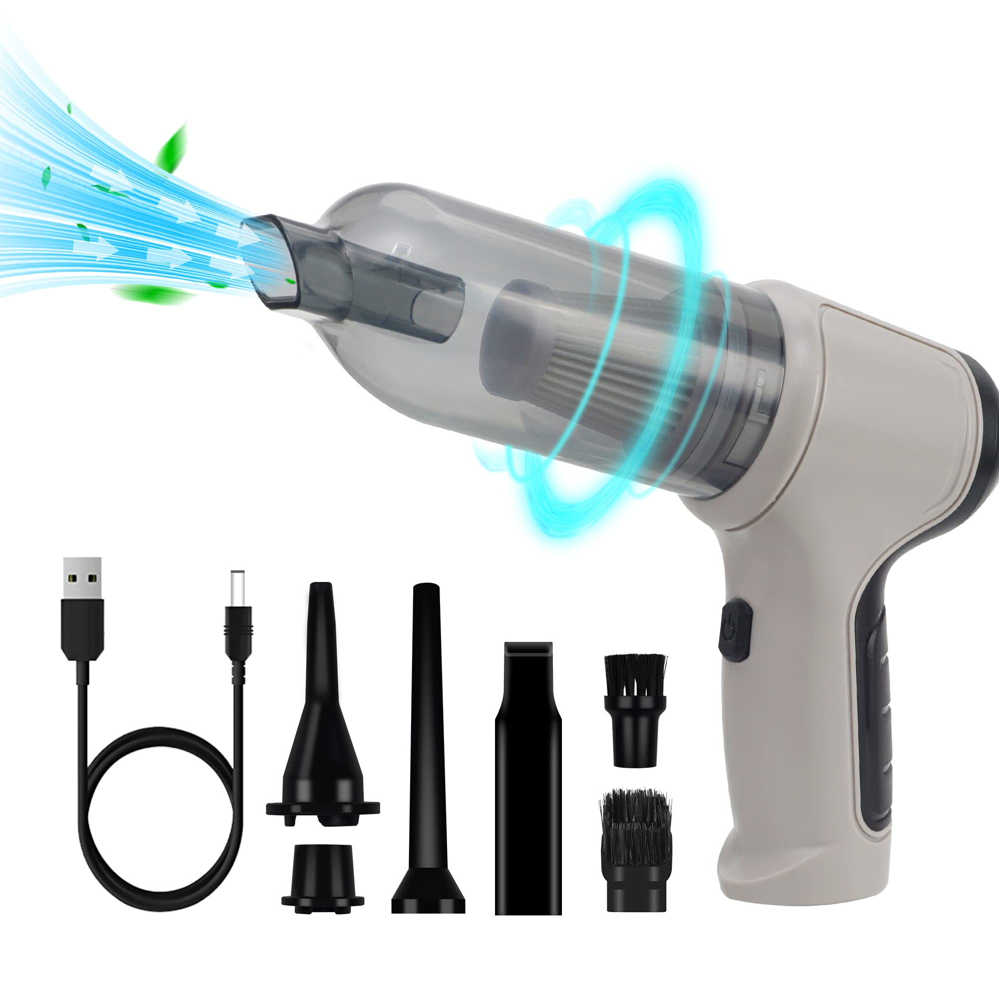 Kimhonglee Compressed Air Duster - Keyboard Cleaner for Office, Car Vacuum Portable, Hand Vacuum Cordless Rechargeable, 3-in-1 Mini Vacuum Cleaner Wireless Electric Computer Cleaner