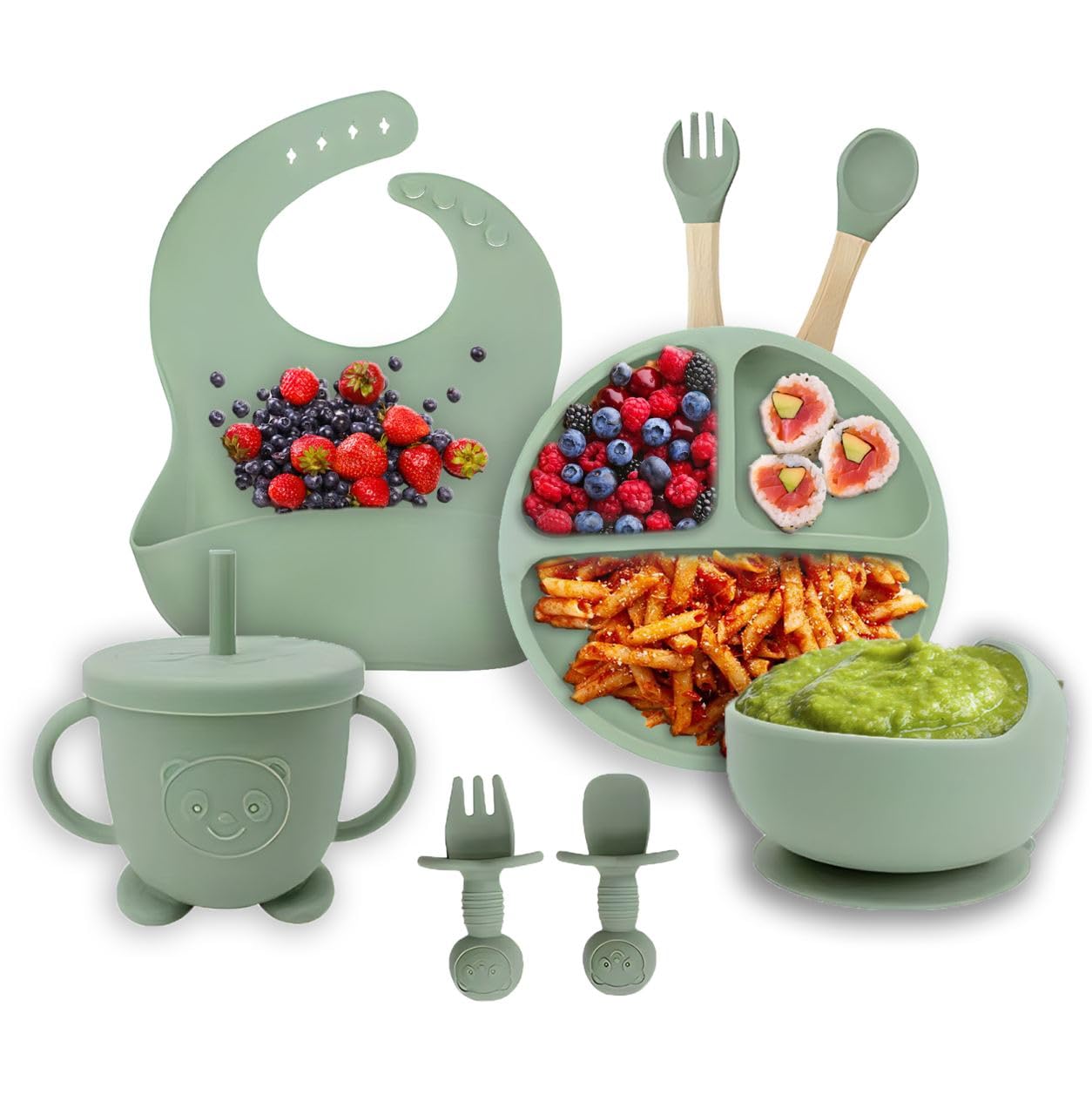 Silicone Baby Feeding Set for Babies and Toddlers, Children Tableware, Kids Dining, Microwave & Dishwasher Friendly, Design for Picky Eaters, Baby Utensils, Toddler Feeding Supplies, Gift for Parents