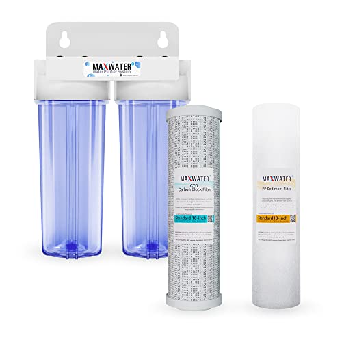 Max Water 2 Stage (Sediment, Odor & Improving Taste) Whole House 10 inch, Standard Water Filtration System - Clear Housing - Sediment + CTO - ¾" Inlet/Outlet