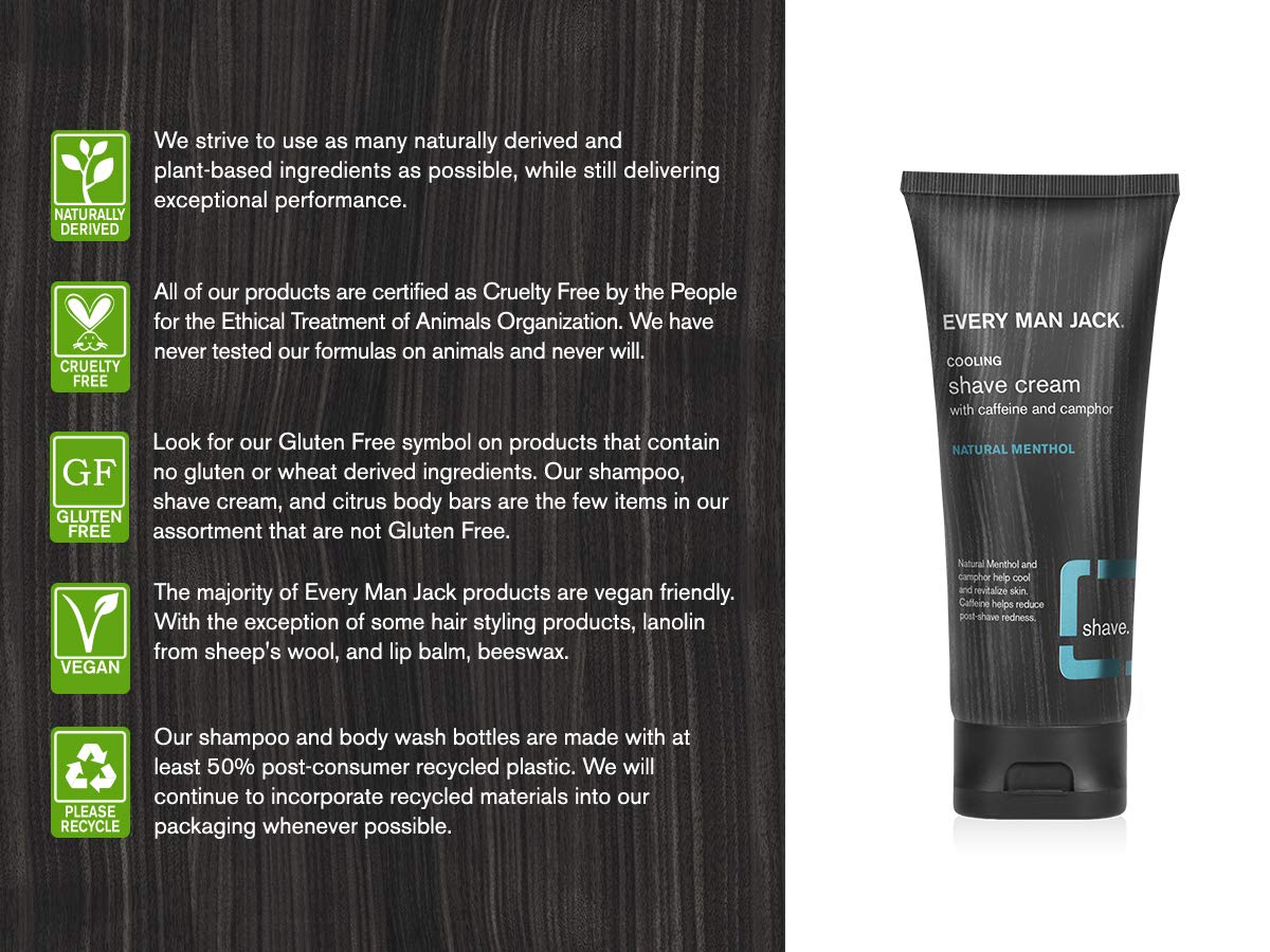 Every Man Jack Natural Menthol Shave Cream for Men - Soften and Prep Sensitive Skin and Beard for a Close, Comfortable Shave with Natural Menthol, Coconut Oil, and Aloe - 6.7-ounce - Twin Pack