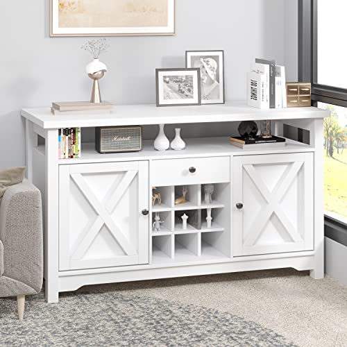 Modern Coffee Bar Cabinet, 47β Storage Cabinet Sideboard Buffet Barn Door Drawer Open Shelf for Kitchen, Dining/ Living Room 47" x 16" x 32"(White)