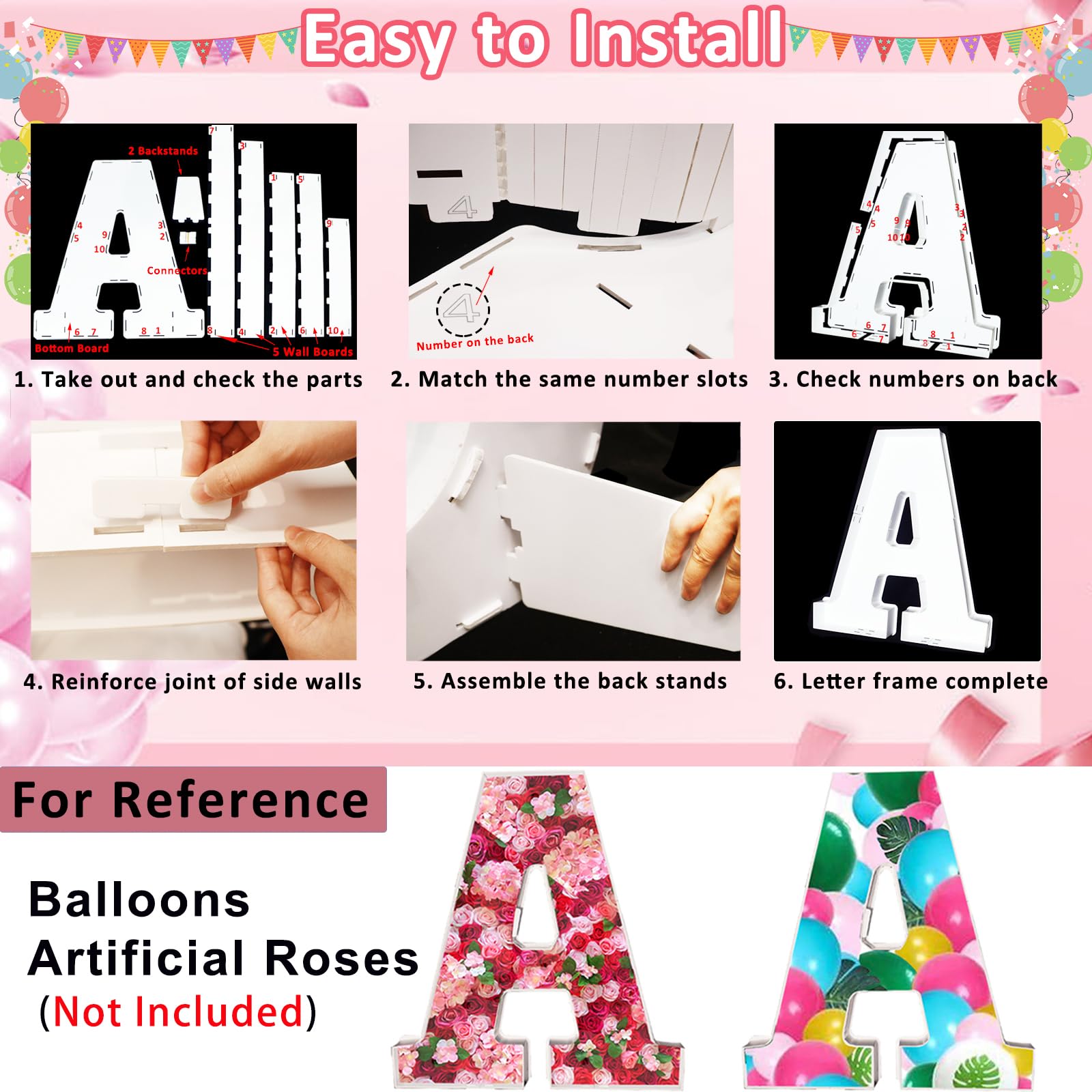 Elnsivo Mosaic Letters for Balloons, 3FT Marquee Letters Balloon Frame, Large Marquee Light Up Letter Pre-Cut Foam Board for Birthday Wedding Party Decoration - Letter E