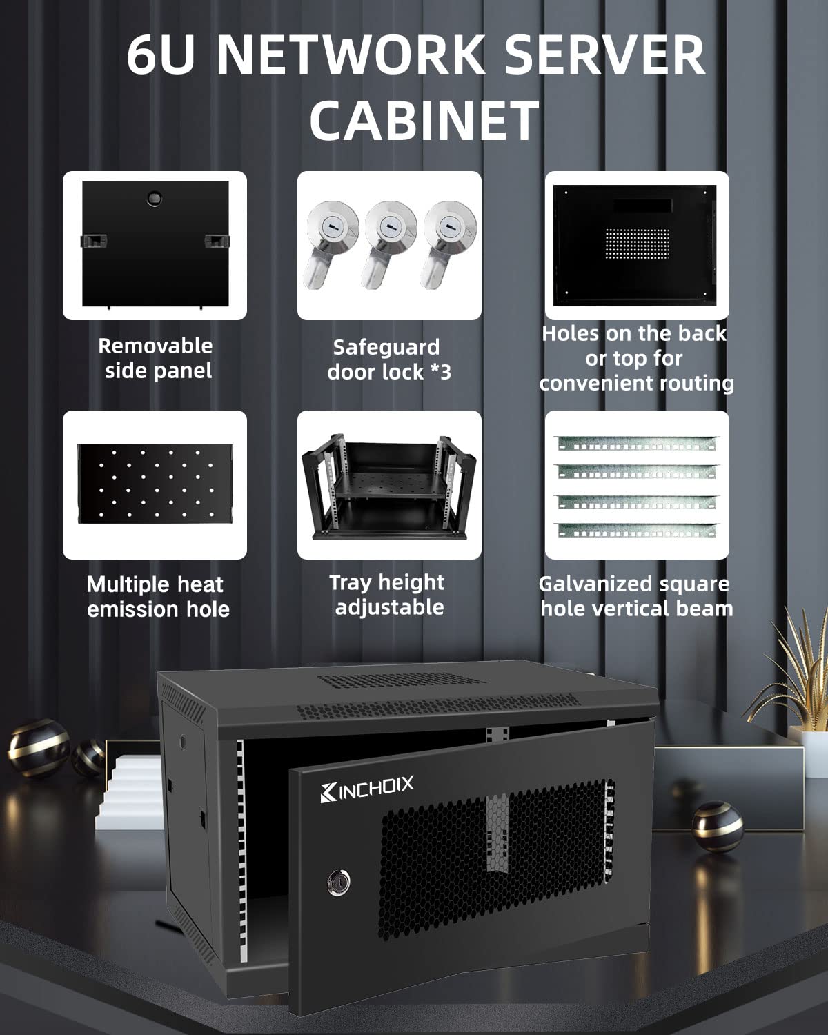 Kinchoix 6U 19-Inch Wall Mount Server Cabinet, Depth Server Rack Vented Locking Computer