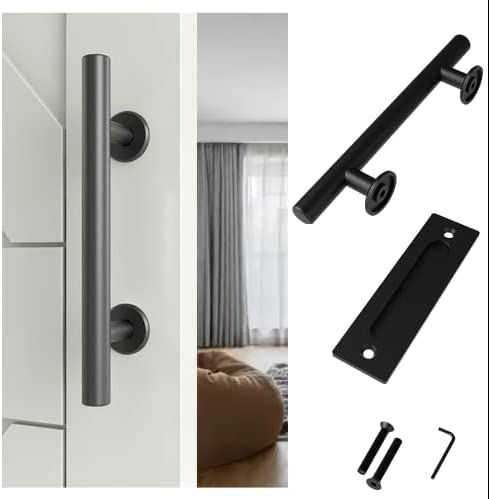 QINAIXQM 9.5''/24CM Sliding Barn Door Handle Double Sided Pull and Flush Barn Door Embedded Invisible Alloy Steel Frosted Black