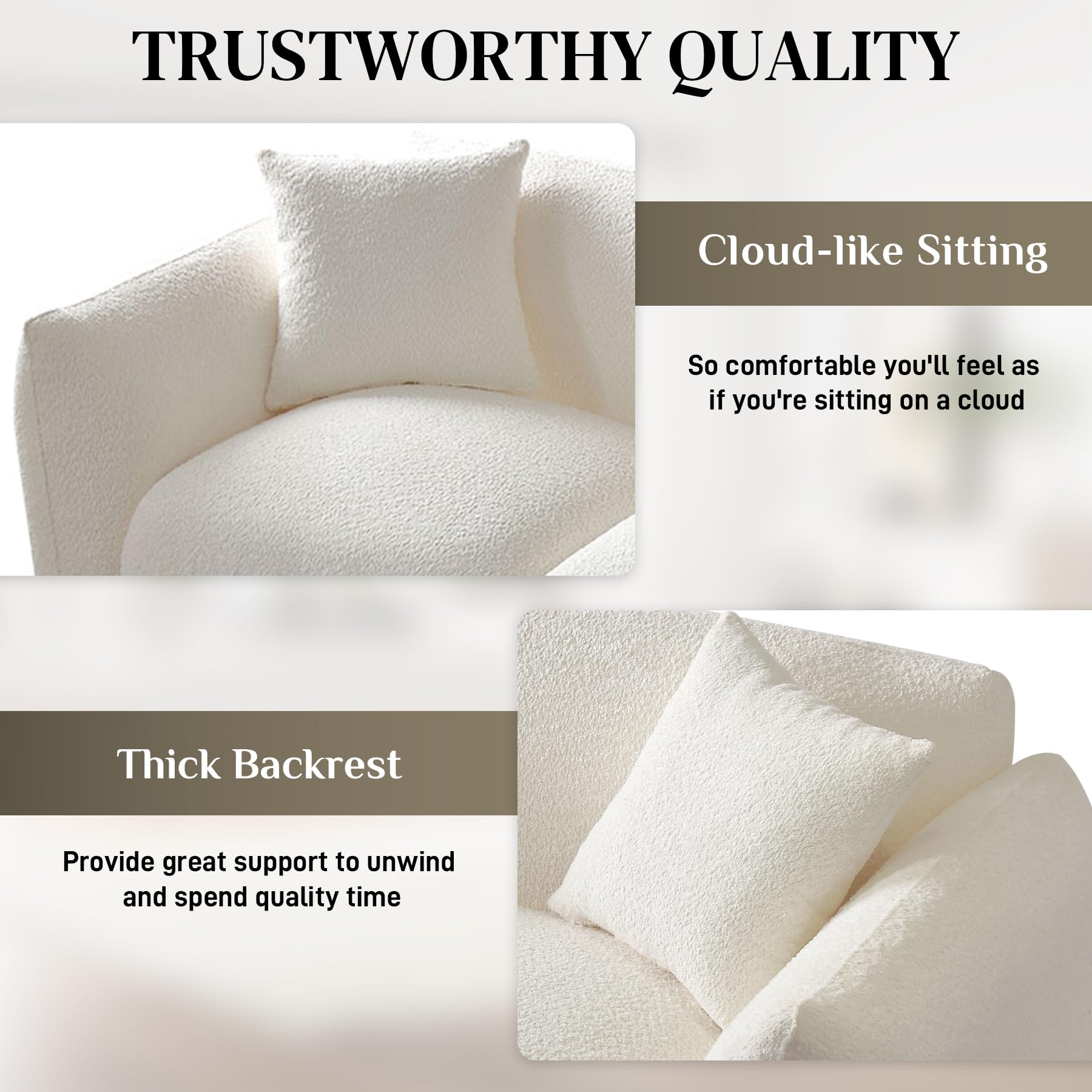 Nolohoo Sectional Sofa Cloud Couch, 102" Upholstered Boucle L-Shaped Deep Couch for Living Room, Comfy 4-Seat Overstuffed Couch with Movable Ottoman Pillows for Apartment (Cream, Boucle)