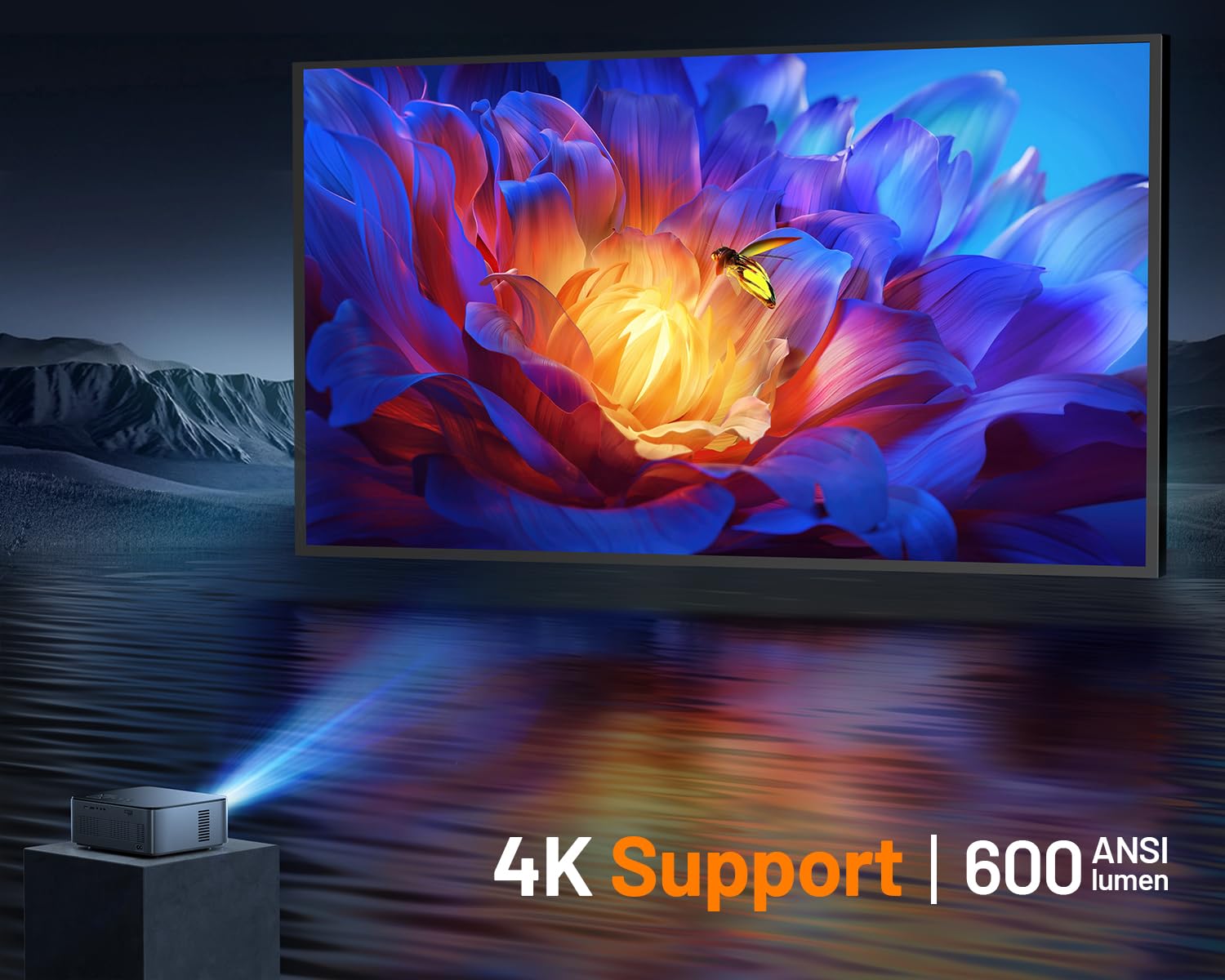 GooDee Projector 4K Support, Outdoor Projector with Wifi and Bluetooth, Android TV Projector 1080p with Auto Focus & Full-Sealed Optical Engine for Movie, Netflix/Prime Video Built-in, 8000+ Apps