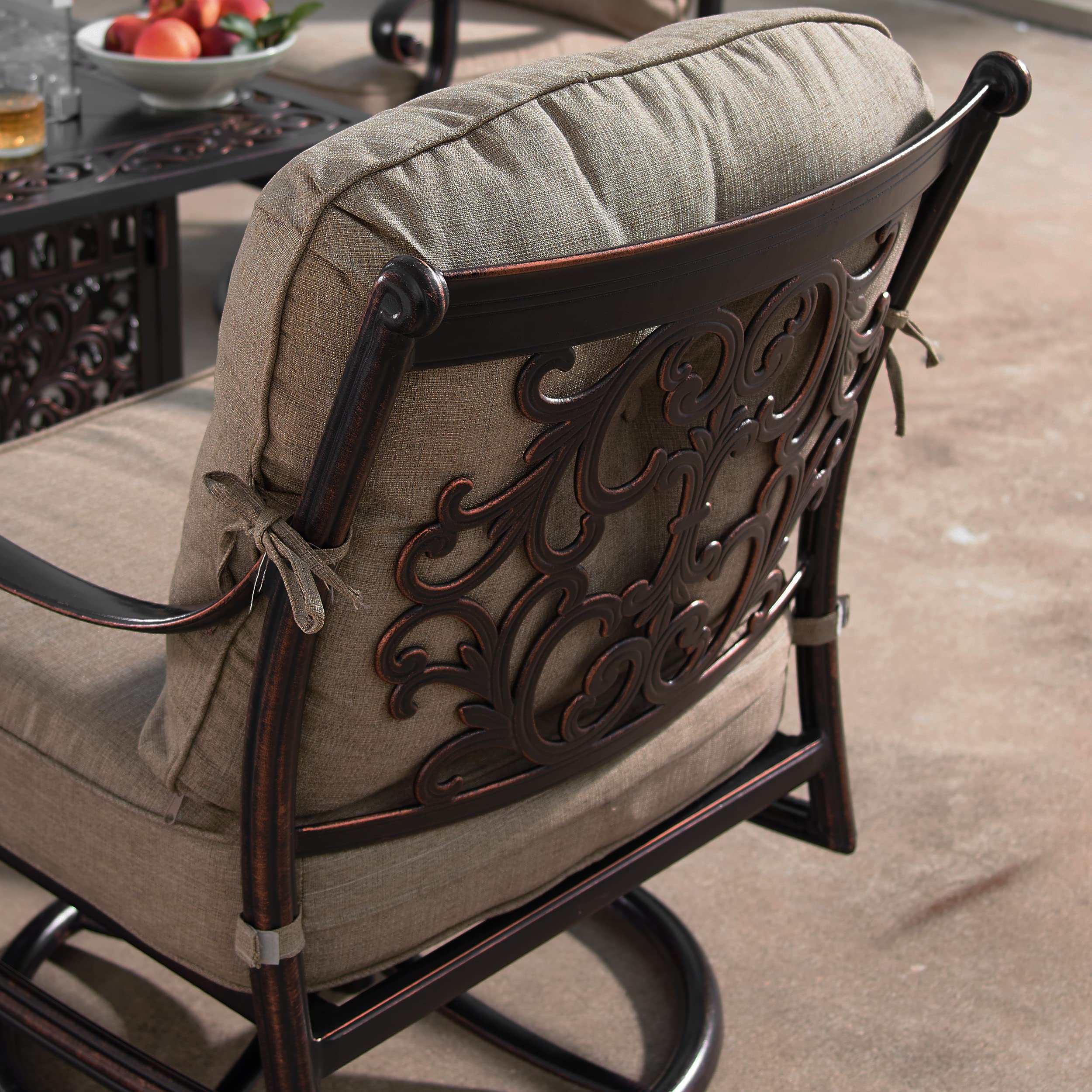 Oakland Living Aluminum Outdoor Swivel Club Finish with Thick Tan Polyester Cushions (Set of 2) Deep Seating Rocking Chairs, Antique Copper