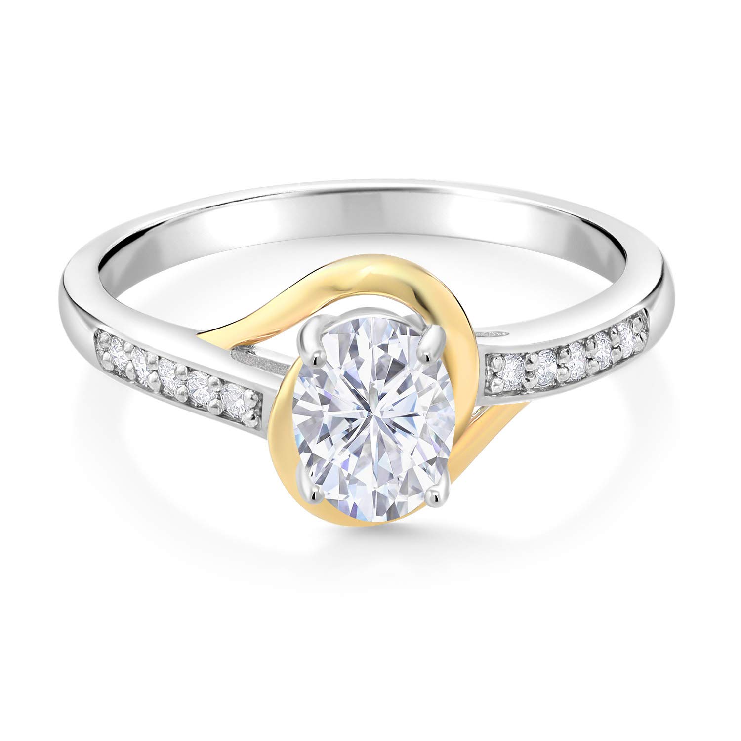 Gem Stone King 10K Yellow Gold and 925 Sterling 7X5MM Oval Gemstone Birthstone and White Lab Grown Diamond Engagement Ring | Wedding Anniversary Promise Ring for Women