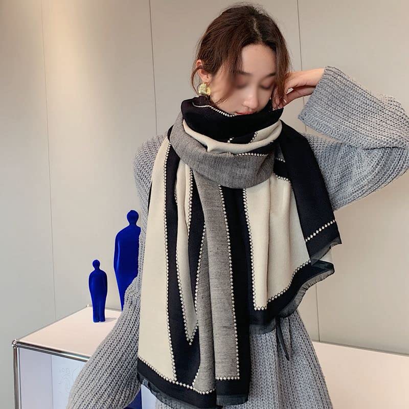 GPPZM Square Scarves Women Geometric Stripe Blanket Scarf Lady Winter Thick Shawl Scarf (Color : A, Size : One Size)