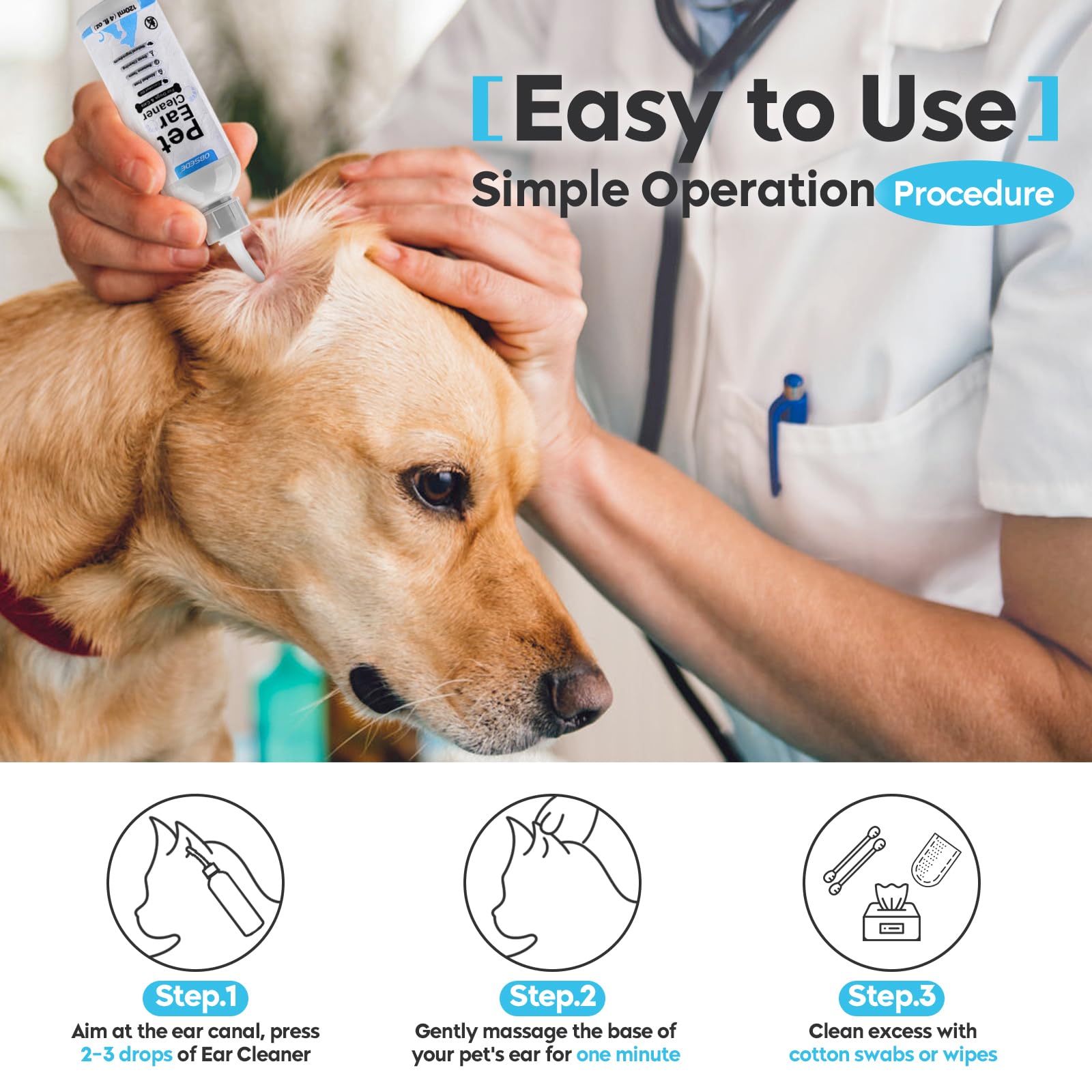 OBSEDE Dog & Cat Ear Cleaner - Dog Ear Cleaning Solution Naturally Reduce Dirt Wax Buildup Clear Ear Drops Wash Gently Soothing Odor Control Easy to Use Pet Supplies Fresh Scent, 8 oz