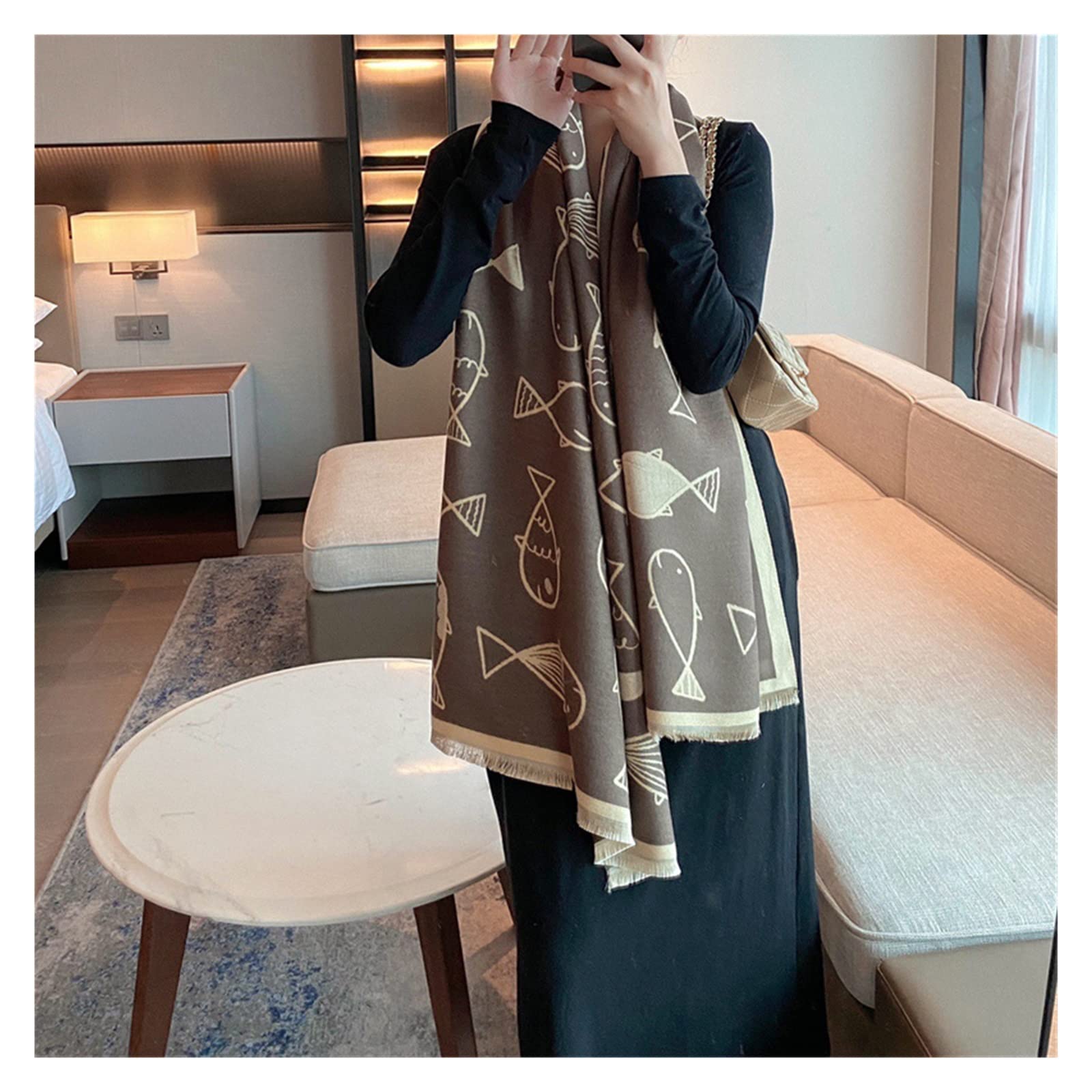 GPPZM Winter Scarf Women Soft Swimming Fish Scarves Wraps Thick Long Shawls Stoles Hijab (Color : B, Size : One Size)