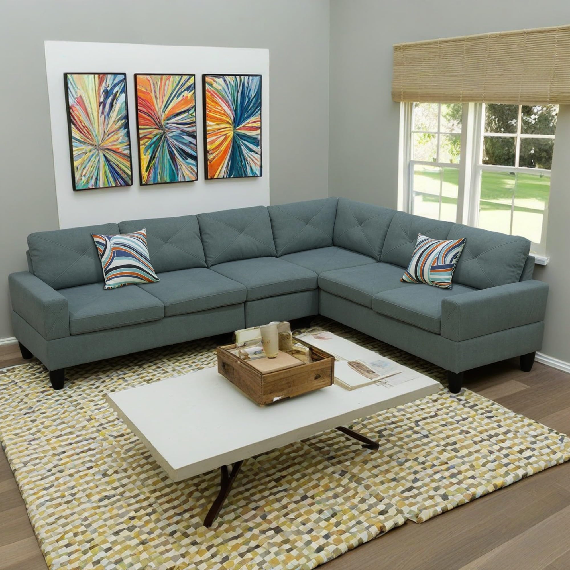 MODCART 96" 4-Piece Sectional Sofa Set, L-Shaped Upholstered Corner Couch with 2 Pillows, for Living Room, Apartment, Bedroom, Office