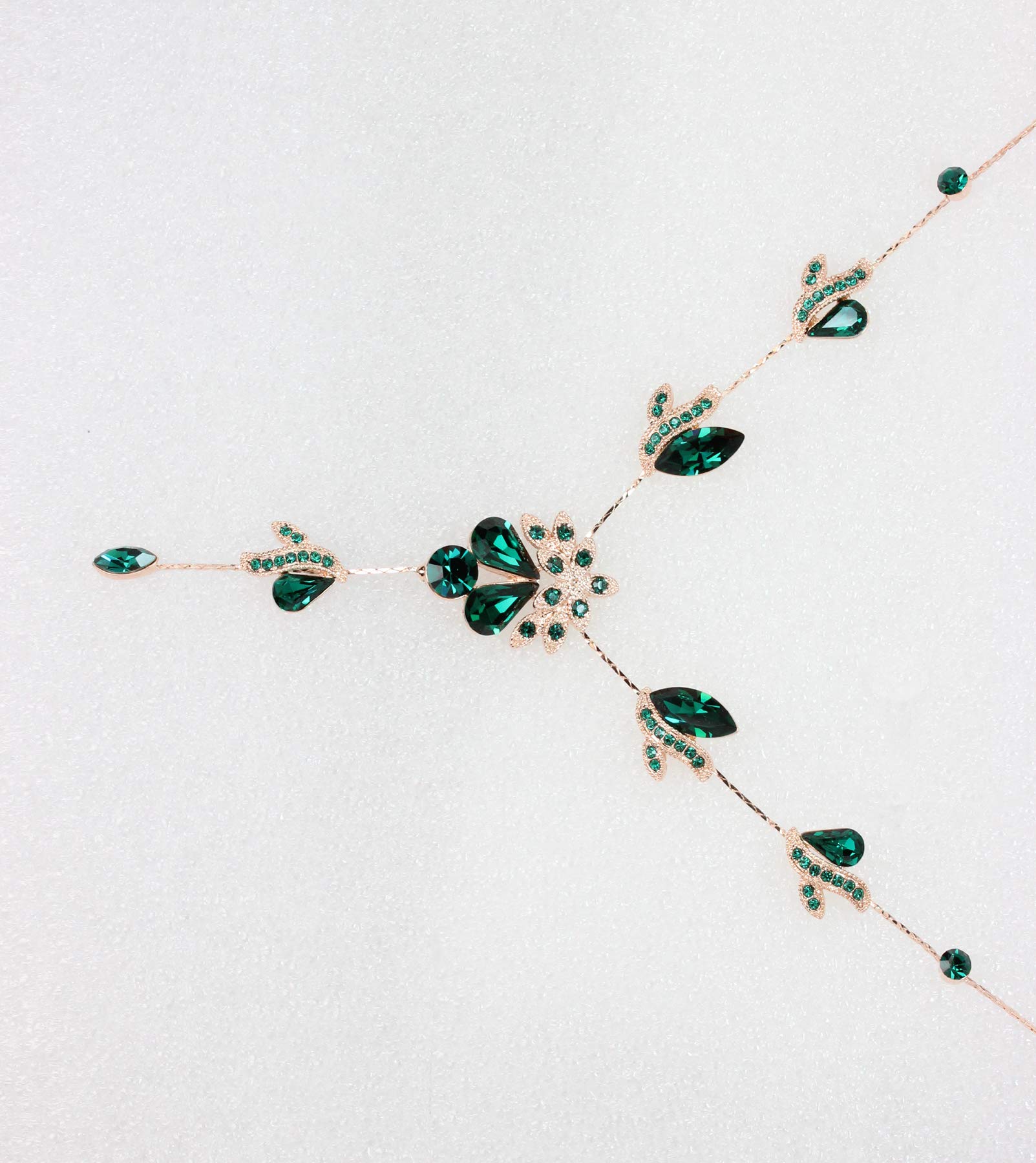Faship Gorgeous Green Crystal Necklace Earrings Set Wedding Party - Green/Rose Gold Plated