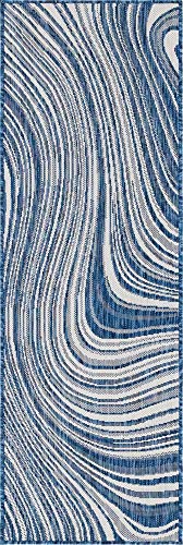Unique Loom Outdoor Modern Collection Area Rug - Pool (2' x 6' 1" Runner, Blue/ Ivory)