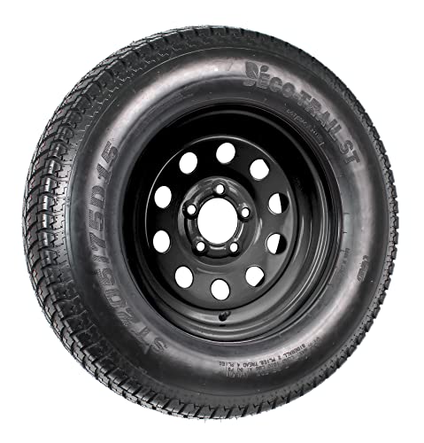 eCustomrim 2-Pack Trailer Tire On Black Wheel Modular Rim ST205/75D15 LRC 5 Lug On 4.5 15 x 5-2 Year Warranty w/Free Roadside