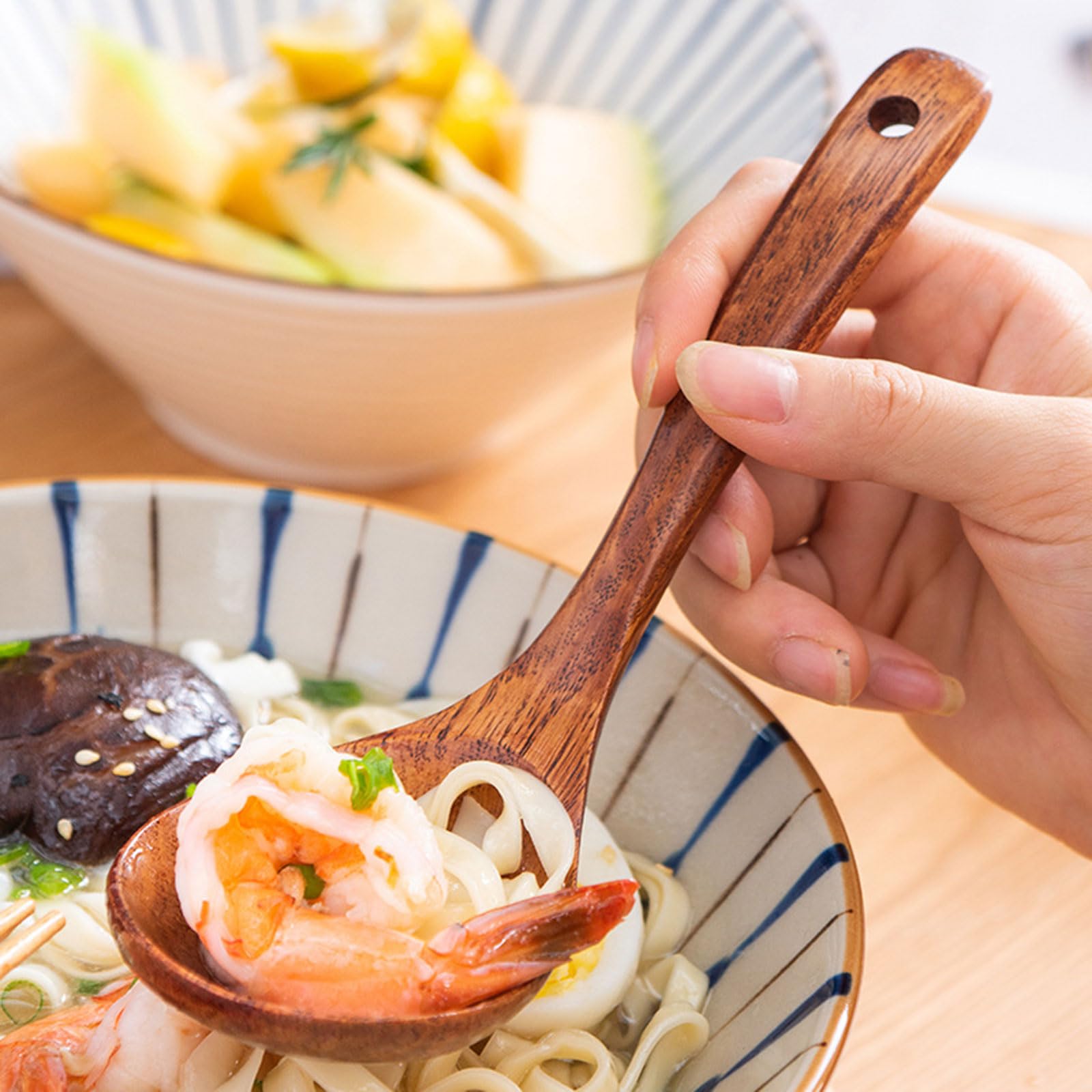 Soup Spoon Natural Japanese Wooden Soup Porridge Ramen Rice Long Handle Spoon Cutlery Suitable For Family Restaurant Ramen Rice Long Handle Spoon