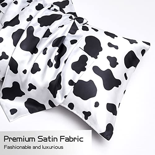 Nttspring Satin Pillowcase for Hair and Skin,King Size Pillow Cases 2,Silky Cow Print Pillow Cases Set of 2 Soft&Cozy Silk Satin Pillow Cases for Women 2 Pack with Envelope Closure(20x36,Cow)