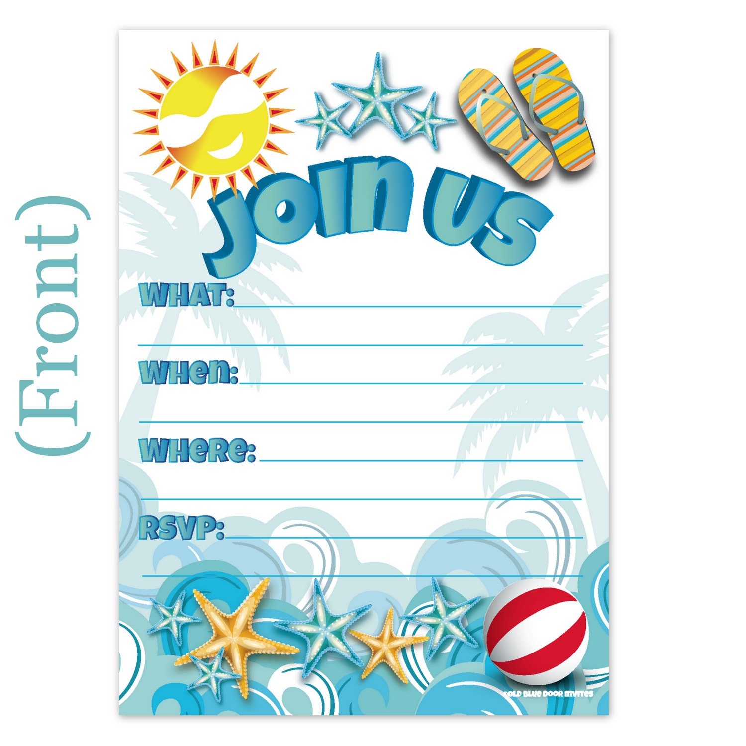 The Old Blue Door Summer Beach Party Invitations - Swimming Pool Party Invites (20 Count with Envelopes) - Kids Summer Birthday Party Luau