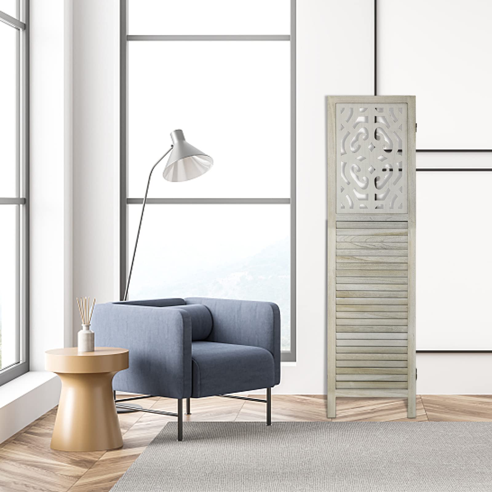 ECOMEX Cutout Room Divider,6 Panel Freestanding Room Divider Screen,Folding Privacy Wall Screen Room Divider for Home Office Bedroom, Natural