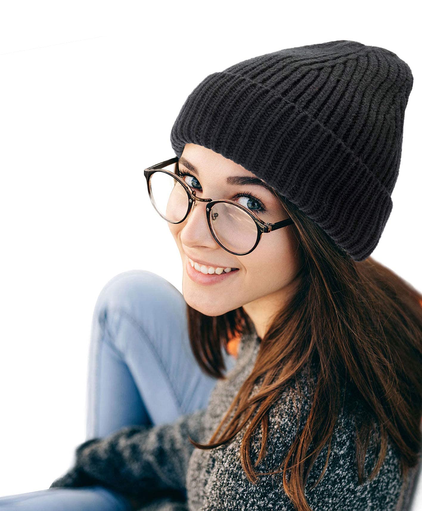 Feximzl Good Threads Beanie Hat Warm Knit Hat Thick Knit Skull Cap for Men Women (Black)