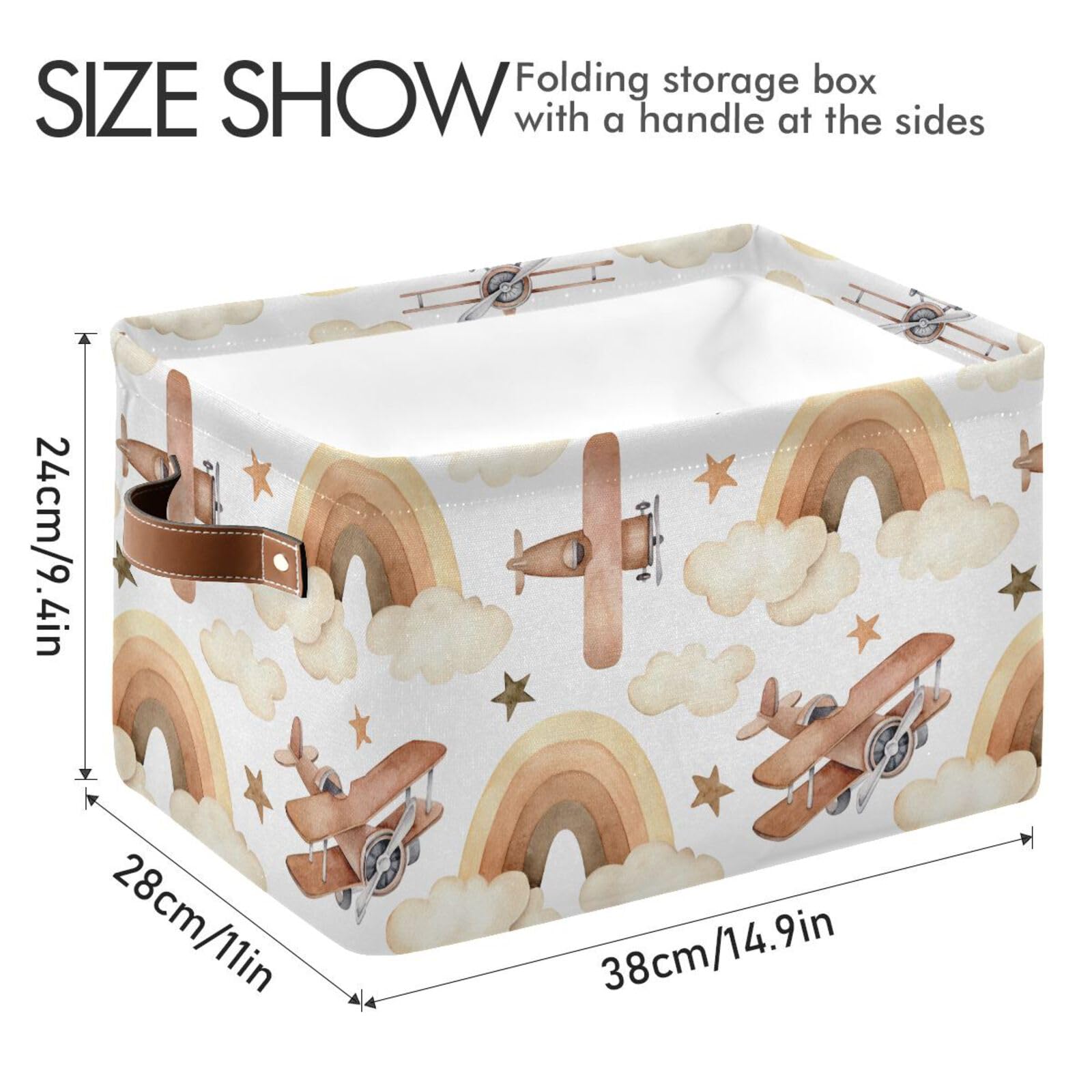 susiyo Large Foldable Storage Bin Airplane Rainbow Fabric Storage Baskets Collapsible Decorative Baskets Organizing Basket Bin with PU Handles for Shelves Home Closet Bedroom Living Room-2Pack