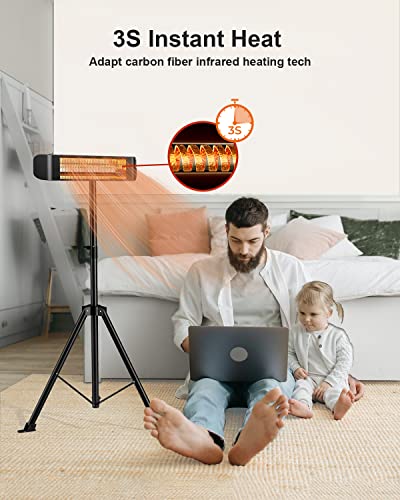 MAXOAK Infrared Patio Heater 1500W Electric Space Heater, Outdoor&Indoor Heater,IP65,Tip-over Protection,Remote Control,Stand/Wall/Ceiling Mounted for Bedroom,Balcony,Courtyard, Garage
