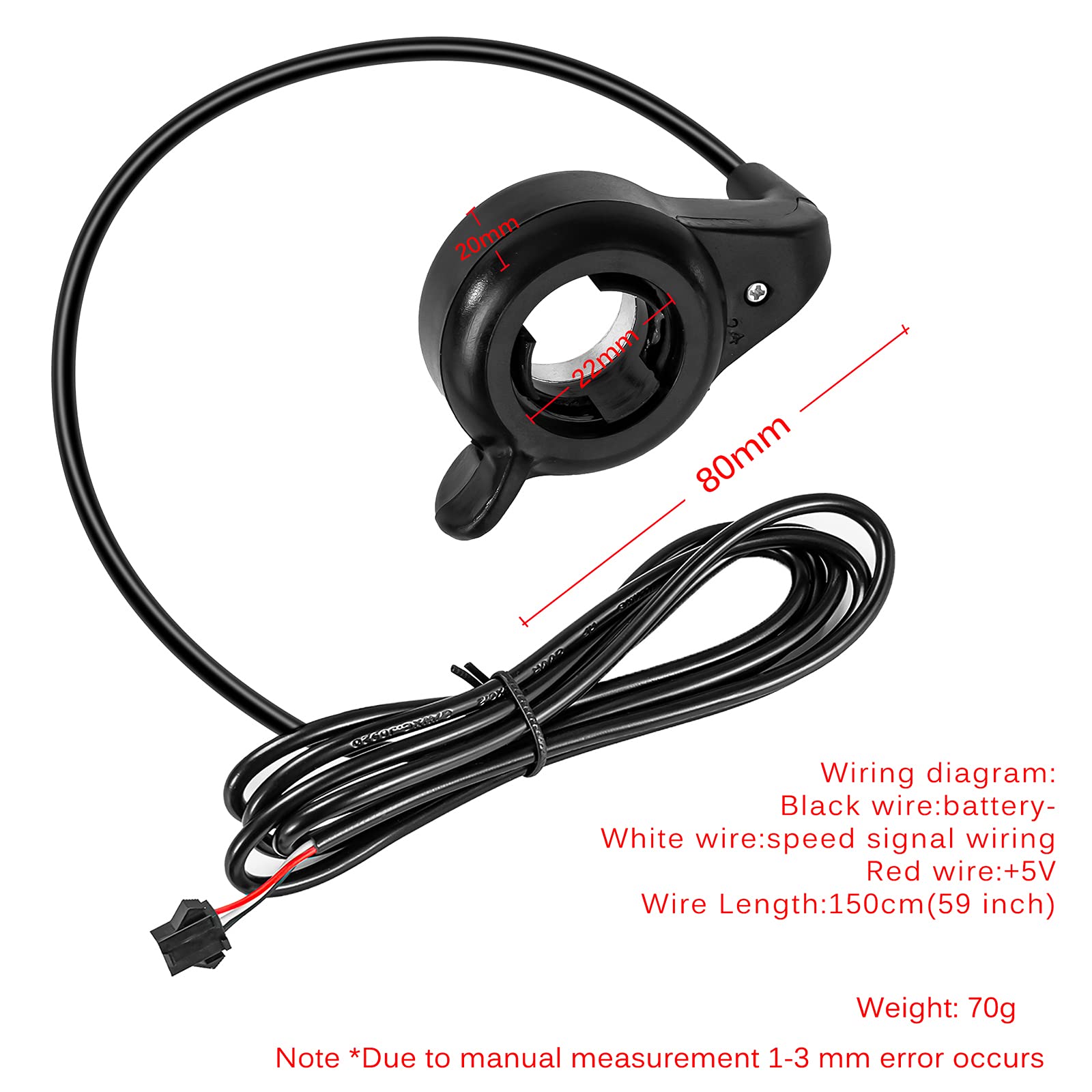 Electric Bicycle Thumb Throttle, Wuxing FT-21X Finger Throttle Accelerator, Speed Control for Ebike Pocket Razor Scooter Accessories Part, 12-72V Universal (Normal Plug (SM-3Y))