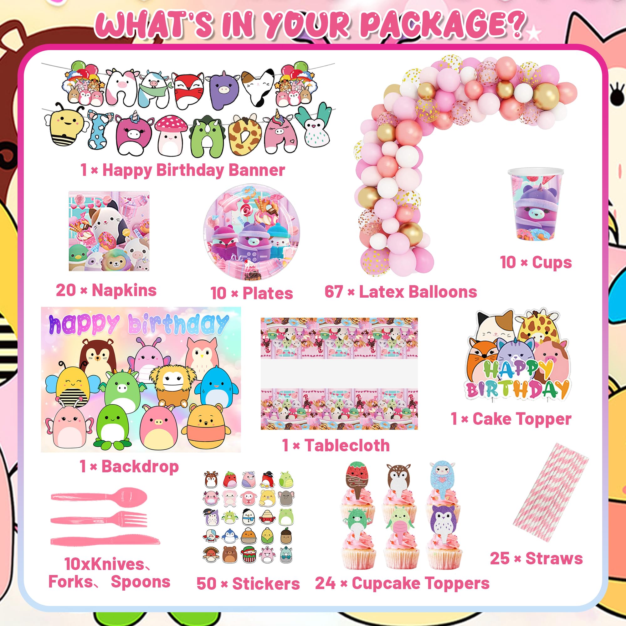 Grehge tty Party Supplies, Pink Themed Party Decoration, Include Banner, Cake & C