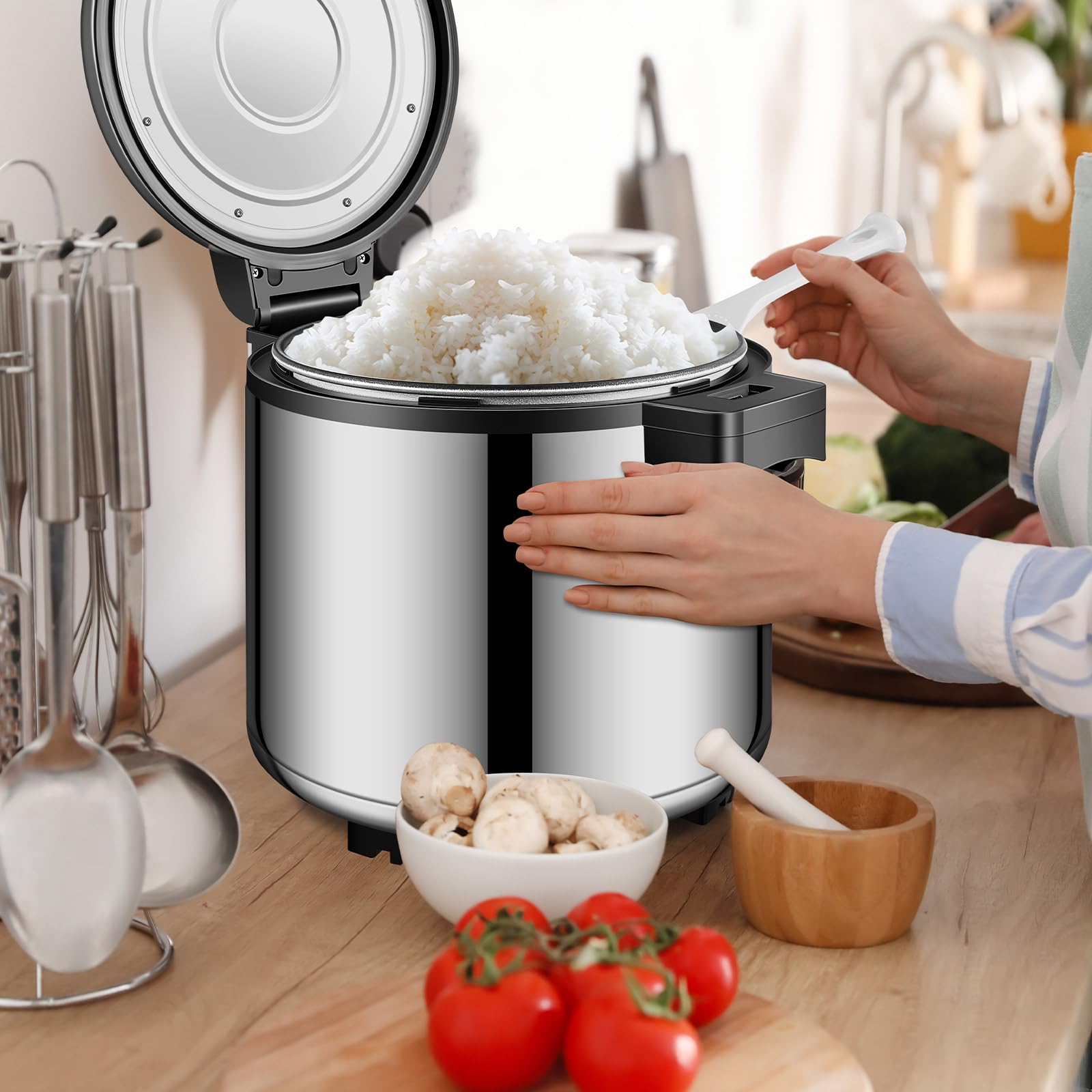 SiliFine Commercial Stainless Steel Electric Rice Warmer Food Warm with Rice Spoon Heavy Duty Rice Warmer with Warm Function Only for Restaurant Party (100 Cups Cooked Rice,100W)