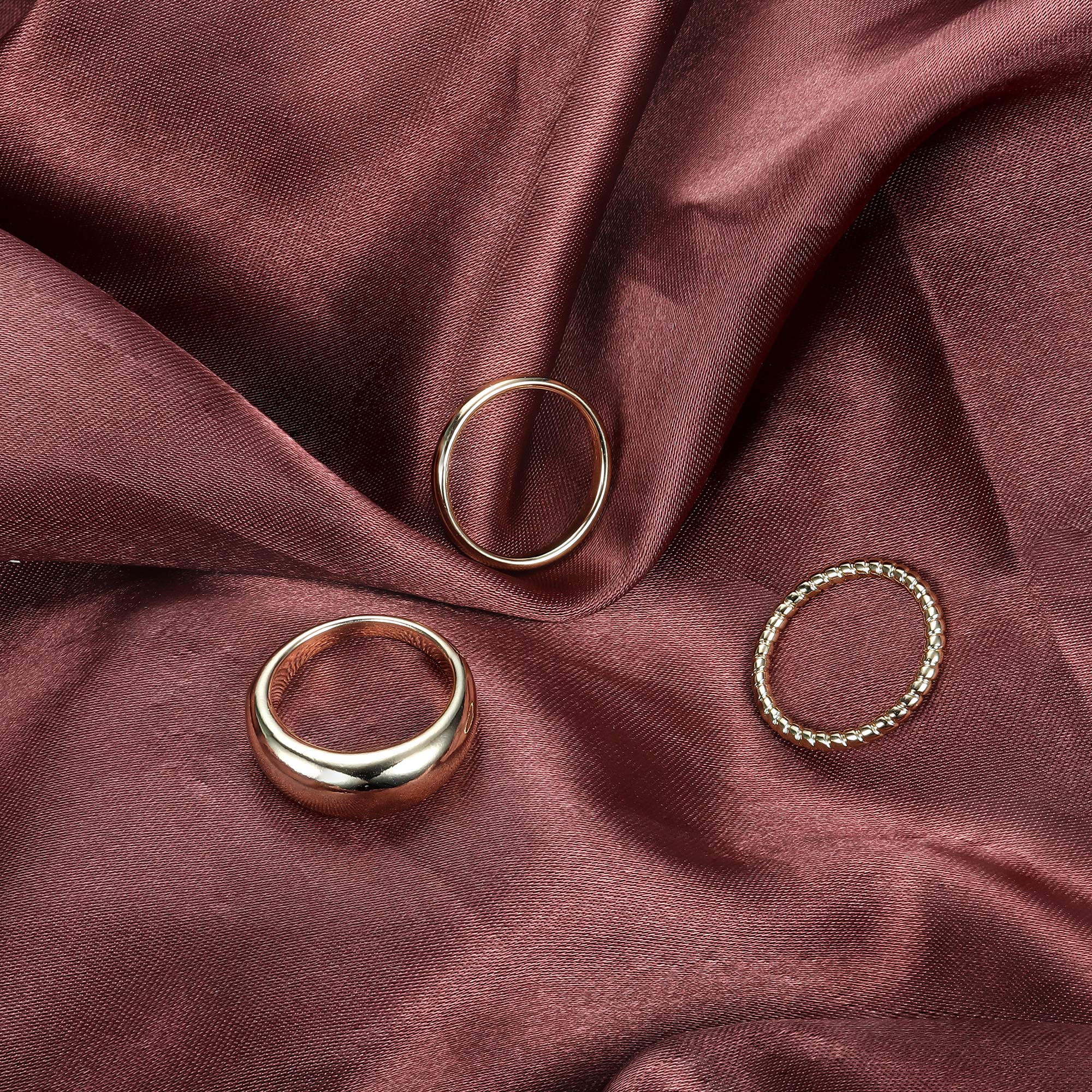 FIBO STEEL 3Pcs Chunky Gold Ring for Women Egirls 18K Gold Plated Thick Dome Rings Thin Twisted Stacking Band Rings Minimalist Statement Ring Size 6-10