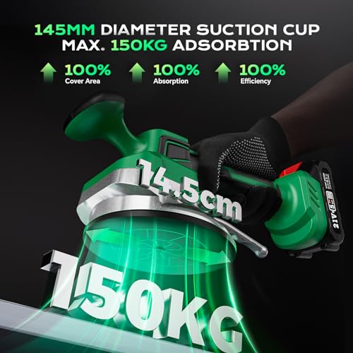 TomTask Tile Vibration Tool w/145mm Suction Cup & 150kg Adsorption, Handheld Tile Installation Leveling Machine Max.18000r/Min, Tile Suction Cup Vibrating Tool w/10 Level, LCD Display & 2xBattery