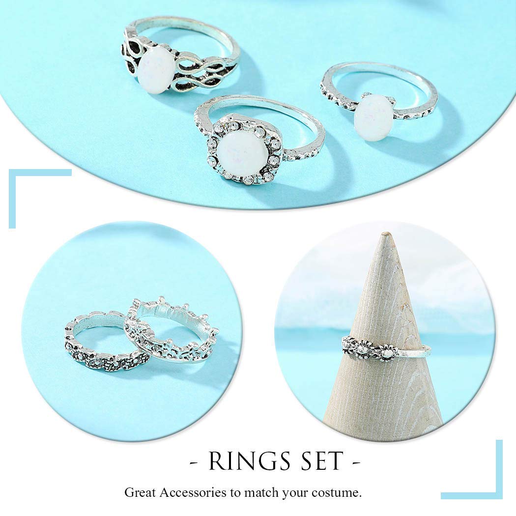 Edary Vintage Rings Set Gemstone Knuckle Rings Carved Stackable Rings Silver Lotus Mid Rings for Women and Girls(11PCS)