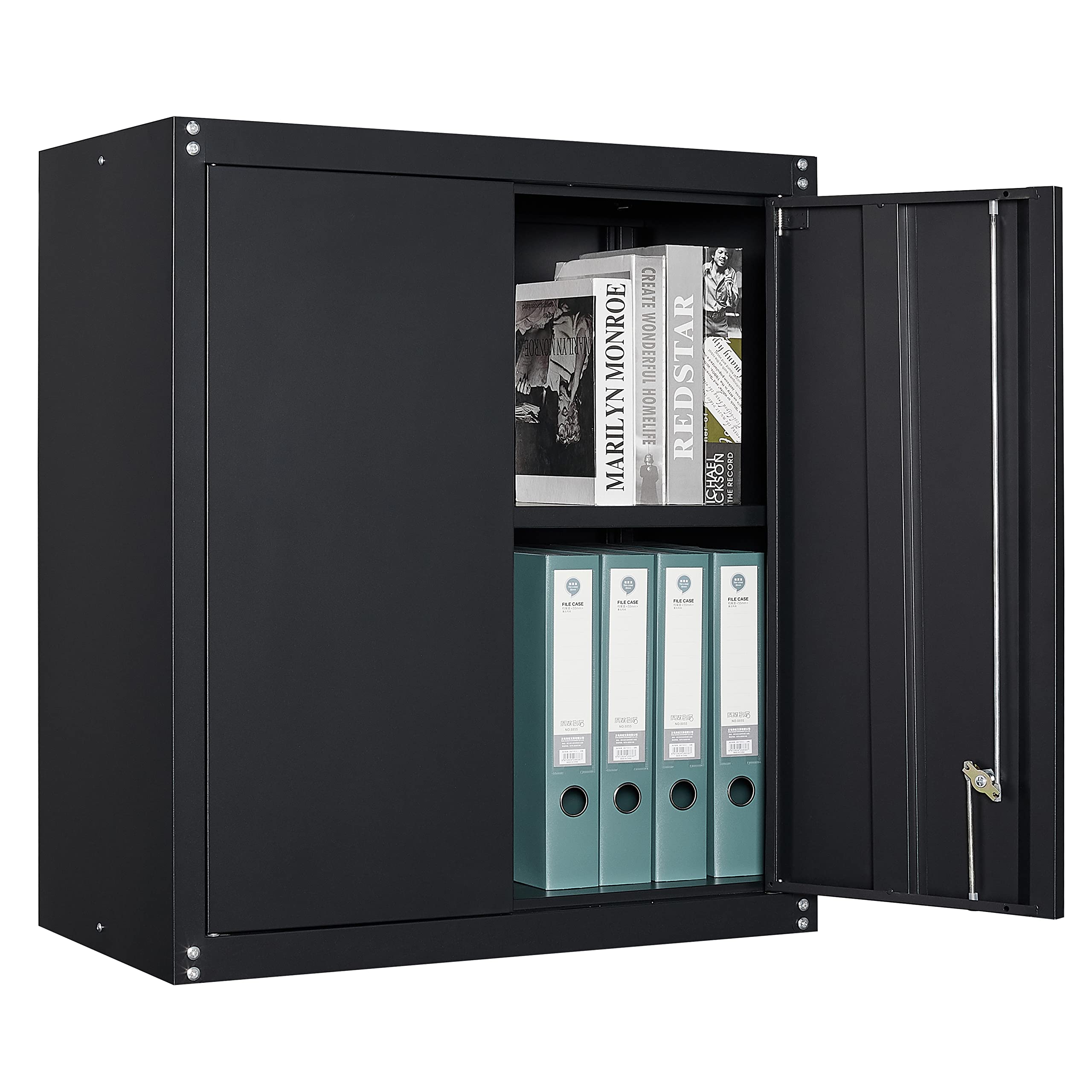 GEDELITE Metal Storage Cabinet with Lock and Doors,Steel Garage Wall Storage Cabinet,Garage Upper Cabinet,Wall Mounted Metal Cabinet for Garage, Black