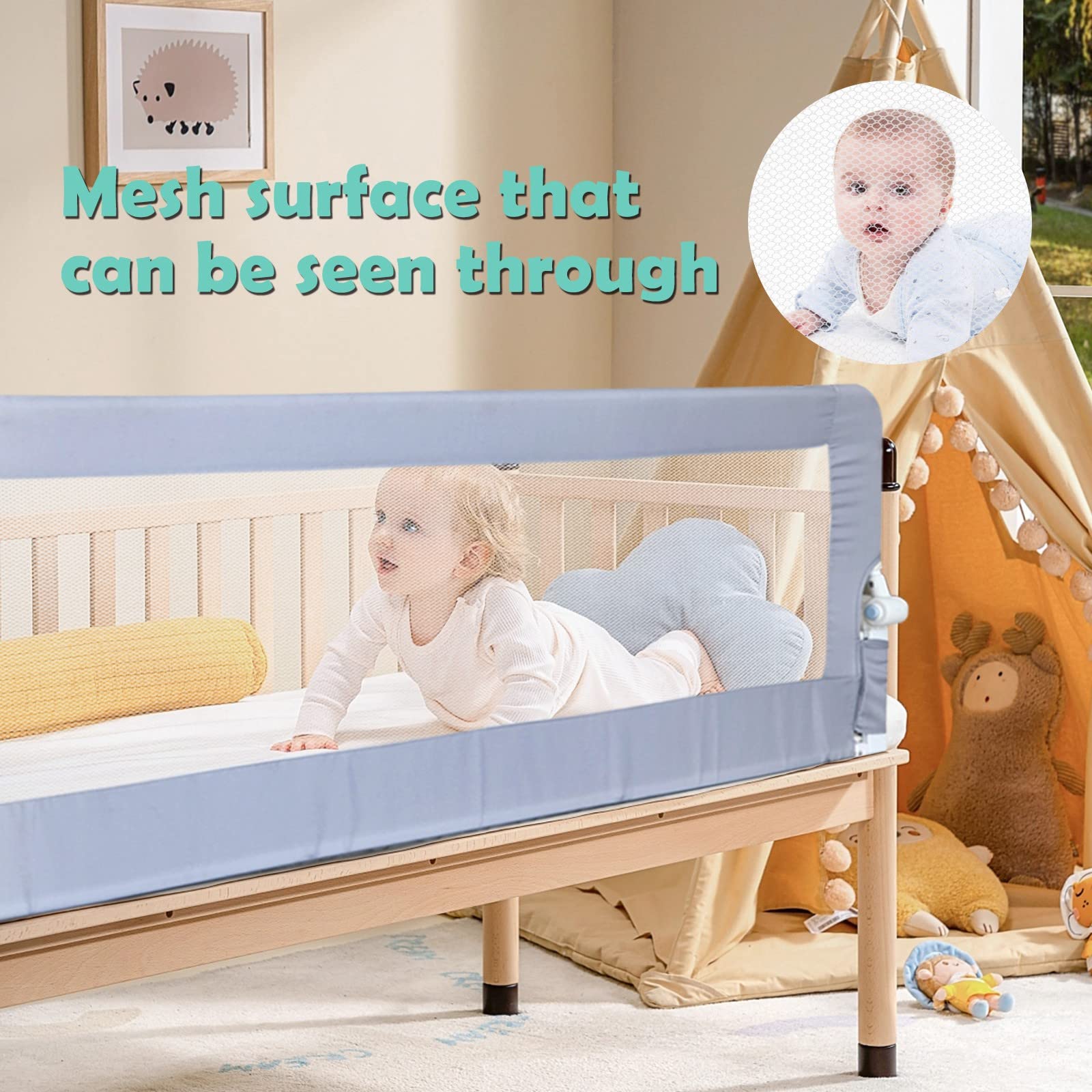 grelex Bed Rail for Toddlers, 51 Inch Foldable Toddler Bed Rails, Baby Bed Guard Rail for Twin Bed, Boxspring, Platform Bed, with Reinforced Sturdy Safety System (Grey)