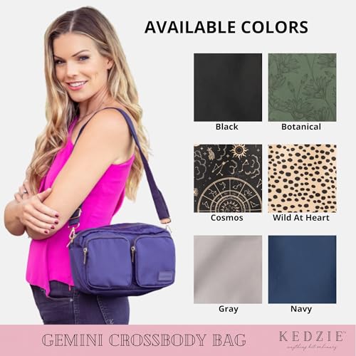 KEDZIE Gemini Crossbody Bag Shoulder Purse with Removable Strap Messenger Bag for Women, Girls - Black