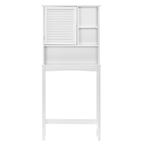 SPOFLYINN, Toilet Organizer with Adjustable Shelf, Freestanding Cabinet with Shutter Door and Open Storage Space for Bathroom White As Shown One Size