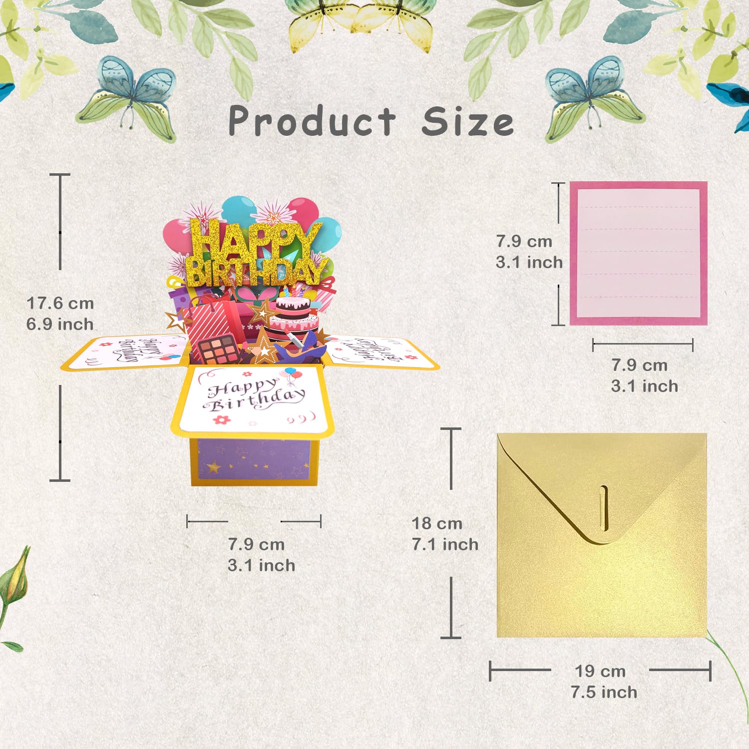 ROBBEAR Funny Happy Birthday Pop Up Card, Sweet 3D Birthday Gift Box for Adults and Kids with Envelopes, Unique Handmade Foldable Celebration Cards for Daughter, Son, Mom, Dad, Friend