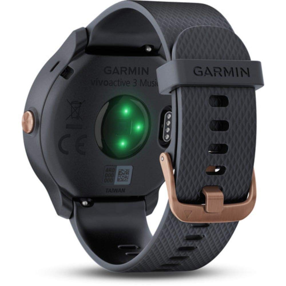 Garmin Vivoactive 3 Music, Multisport GPS Watch with Music Storage, Built-in Sports Apps, Automatic Sync and Supports Spotify, Granite Blue with Rose Gold Hardware (Renewed)